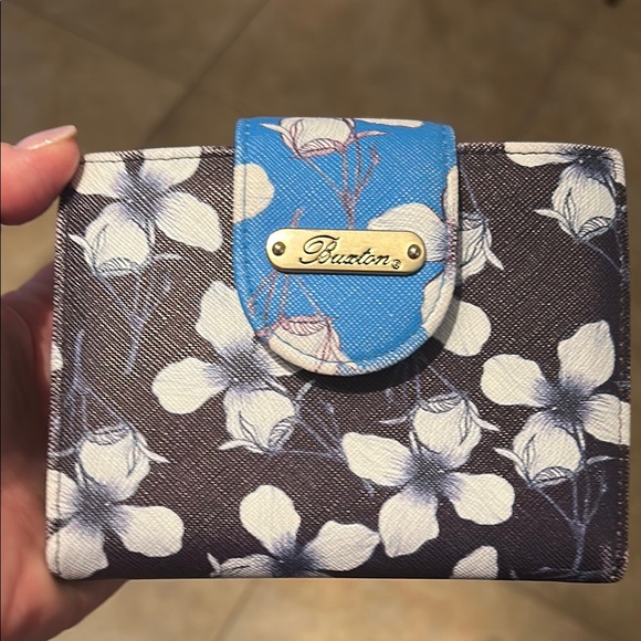 Buxton | Bags | Buxton Blue And Cream Floral Wallet | Poshmark